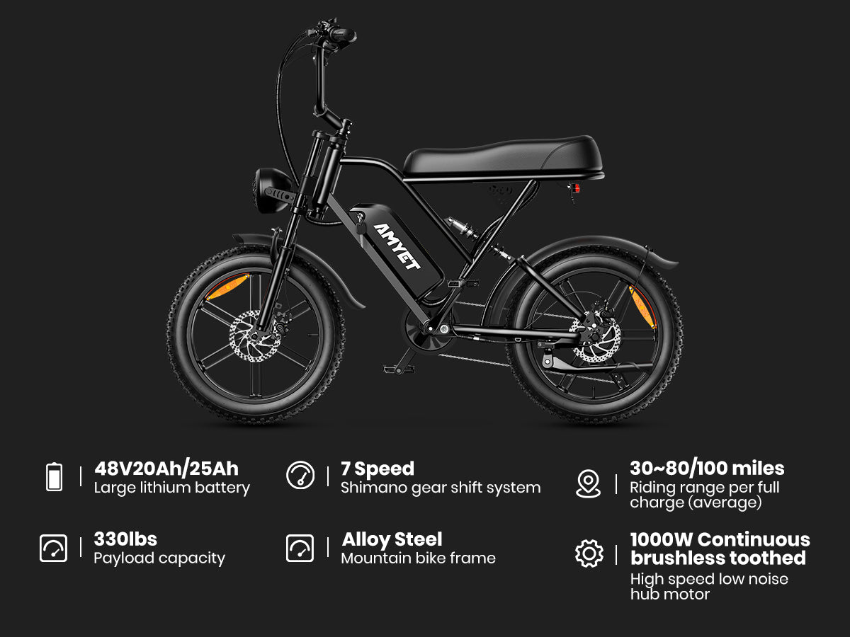 AMYET V9-G60 1000W 20Ah Electric Bike - Black – AMYET eBikes